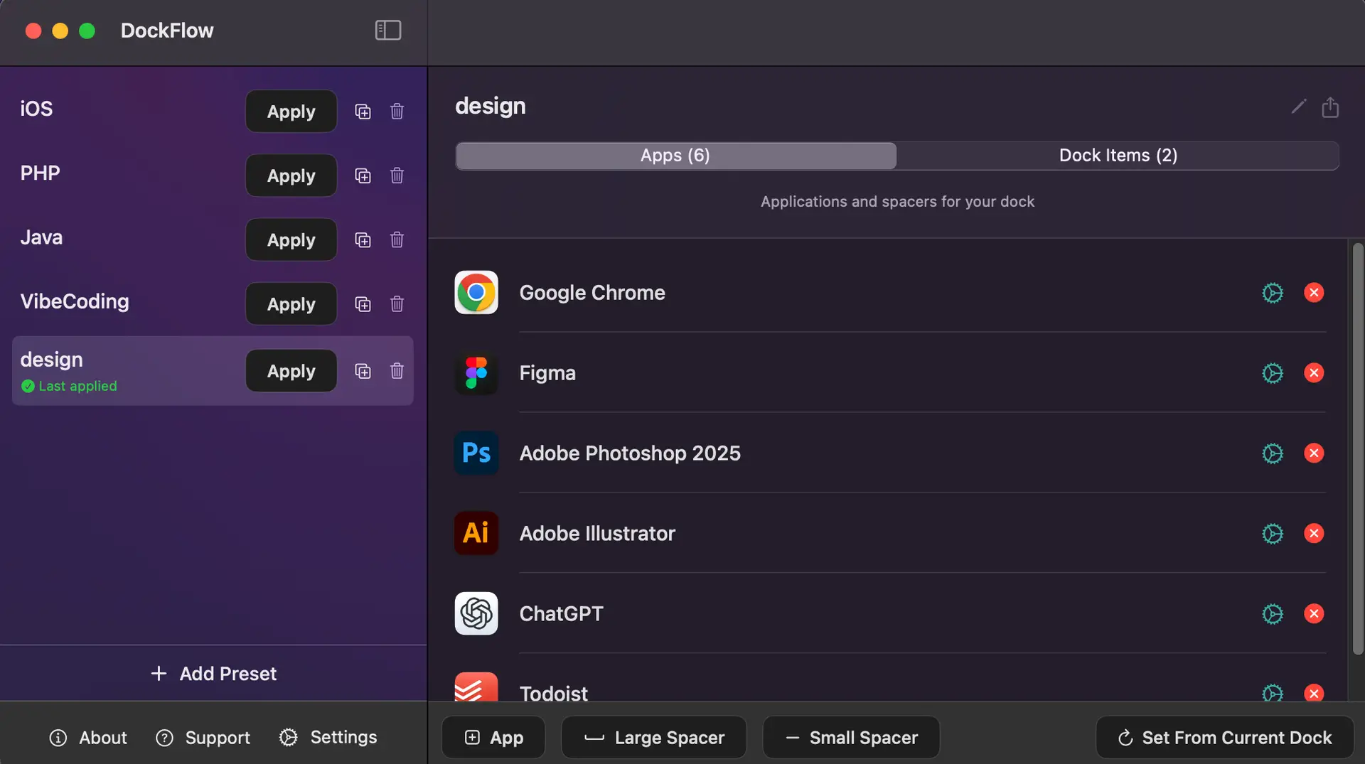 DockFlow – Switch Between Dock Presets on macOS Instantly